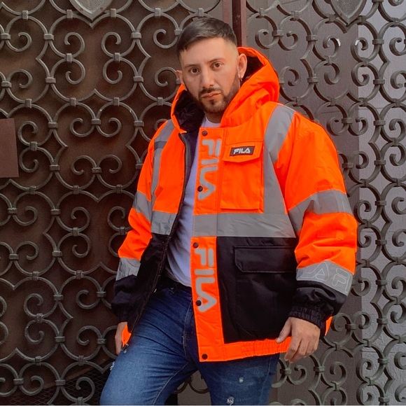 Fila | Jackets & Coats | Mens Fila Bright Orange High Visibility Hooded ...